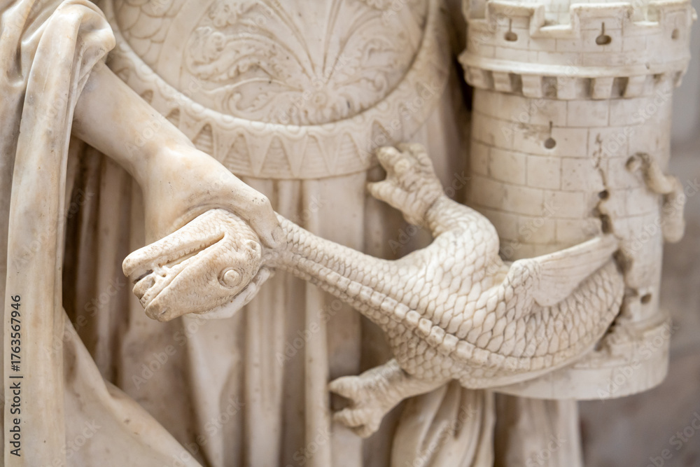 Detail of vintage marble sculpture showing the hand of a woman ...