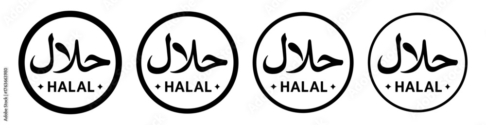 Set of halal logo icons in circular design with different line ...