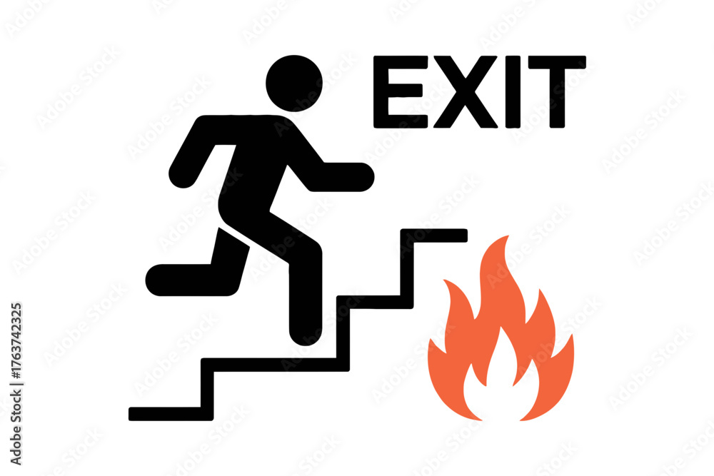 Exit sign emergency fire escape route safety evacuation stairs danger ...