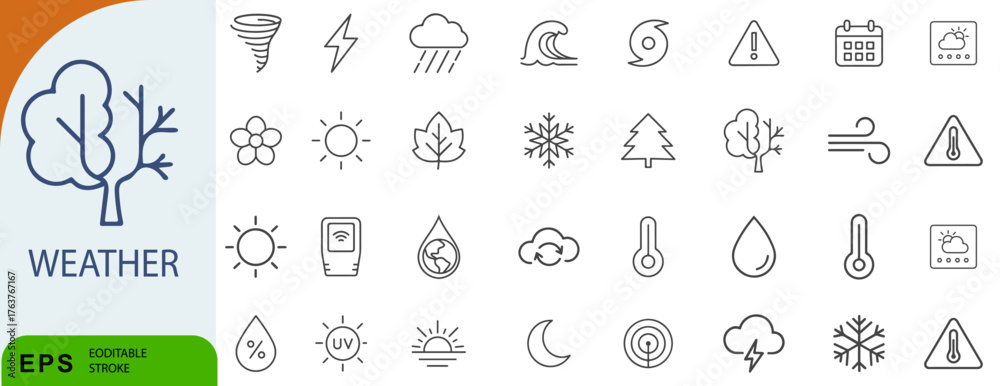 Weather Icon Set – Symbols of Climate Conditions, Natural Elements, and ...