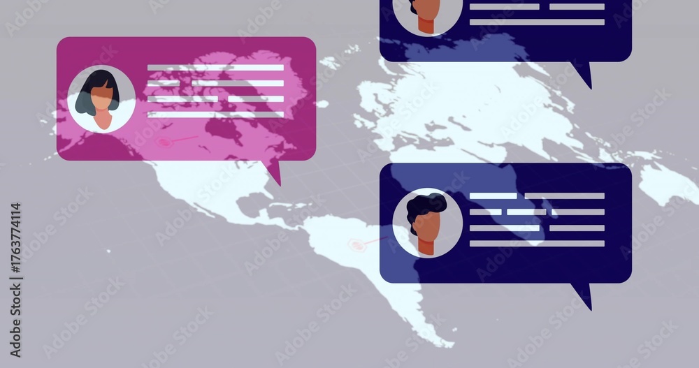 Ilustración de Stock Displaying three chat bubbles with avatars, text ...