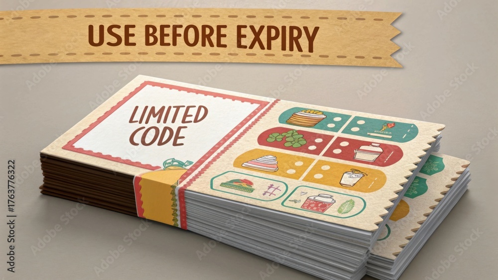 Limited Code Packaging Design with Expiry Notice and Icons Stock Photo ...