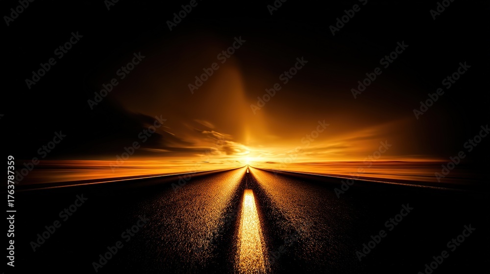 Cinematic highway long-exposure with light trails and warm tones ...