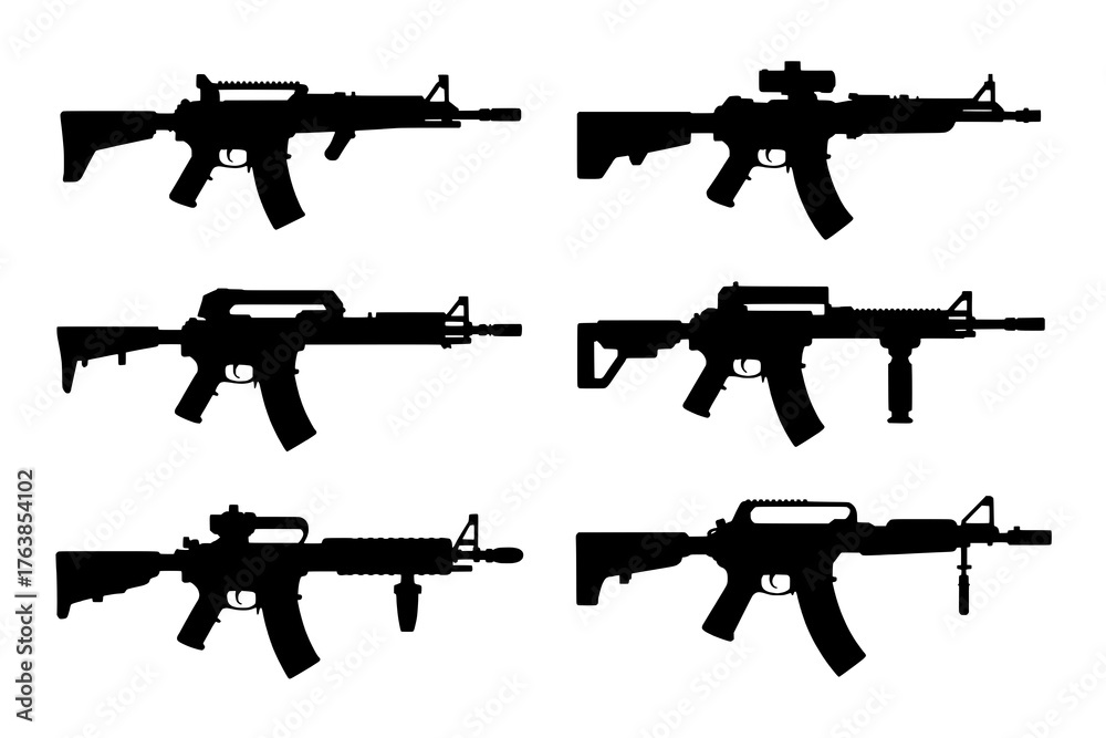 Foto de Stock Collection of Six Solid Black AR-15/M4 Style Rifle ...