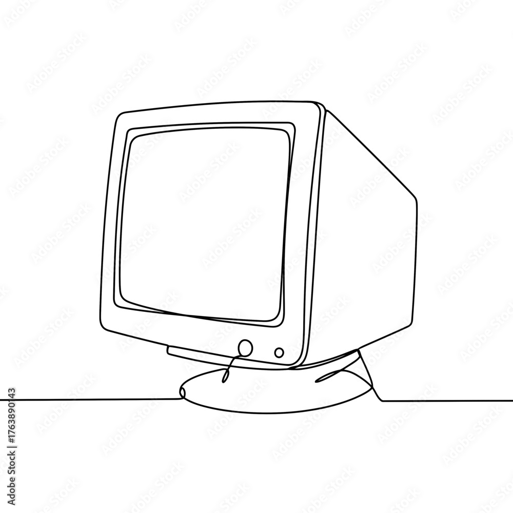 Vintage monitor illustration in minimalist line art vector illustration ...