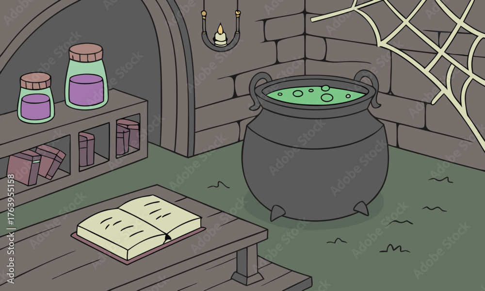 Enchanted Halloween Witch Cauldron Corner: Potions, Books, Spider Webs ...