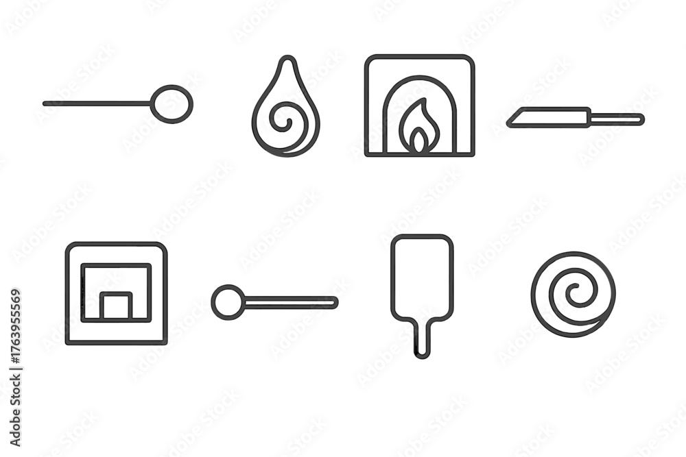 Glassblowing Tools Icons. Line style icons of Glassblowing: Blowpipe ...