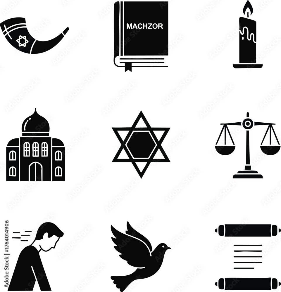 Black and white vector graphics depicting Jewish holidays. Features ...