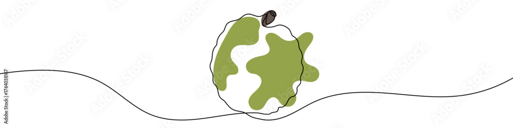 Cherimoya or Sugar-apple in one line art style. Drawing of a whole ...