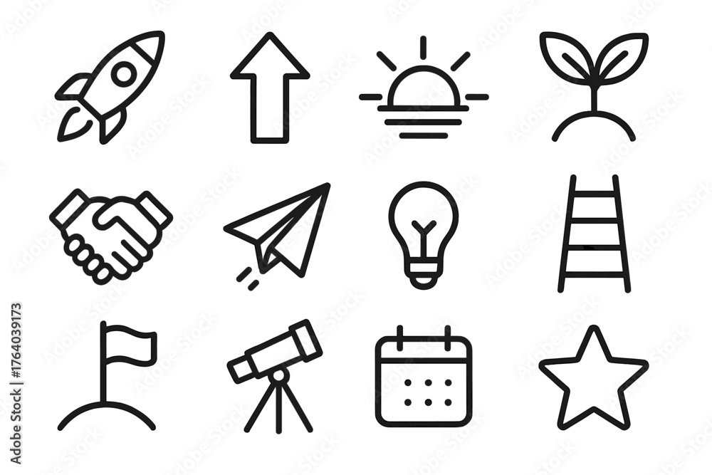 Image vectorielle Stock 2026 Opportunities outline icon set: rocket ...