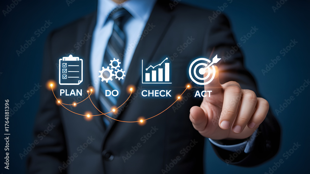 Professional businessman using PDCA cycle for continuous improvement ...