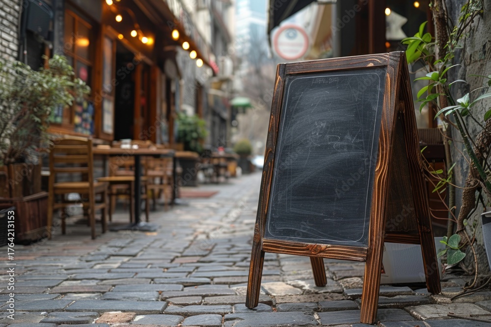 Restaurant menu board, Clean chalkboard with wooden stand outside ...