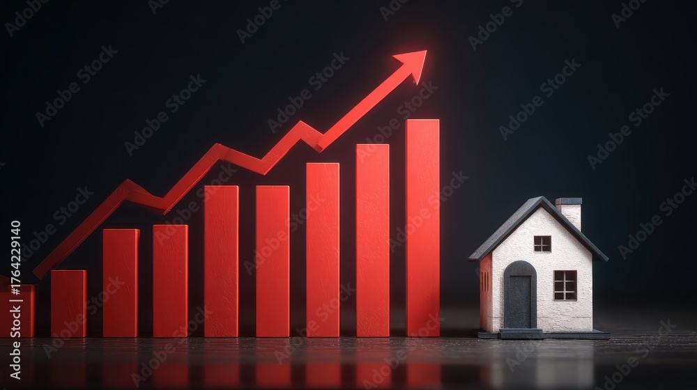 Nice photo of house price growth chart with red arrow up, real estate ...