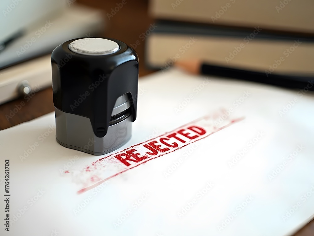 Red REJECTED mark is clearly visible on white paper, next to a black ...