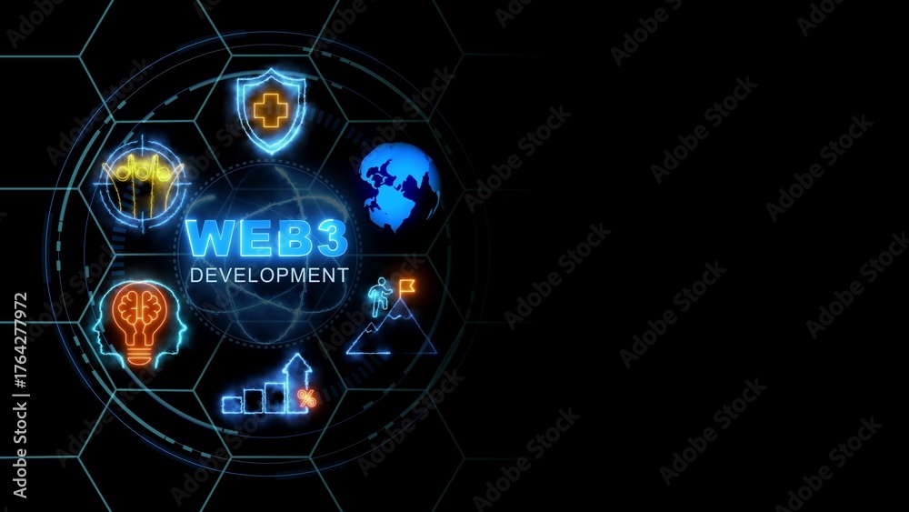An animated Web3 icon connected to a futuristic website development ...