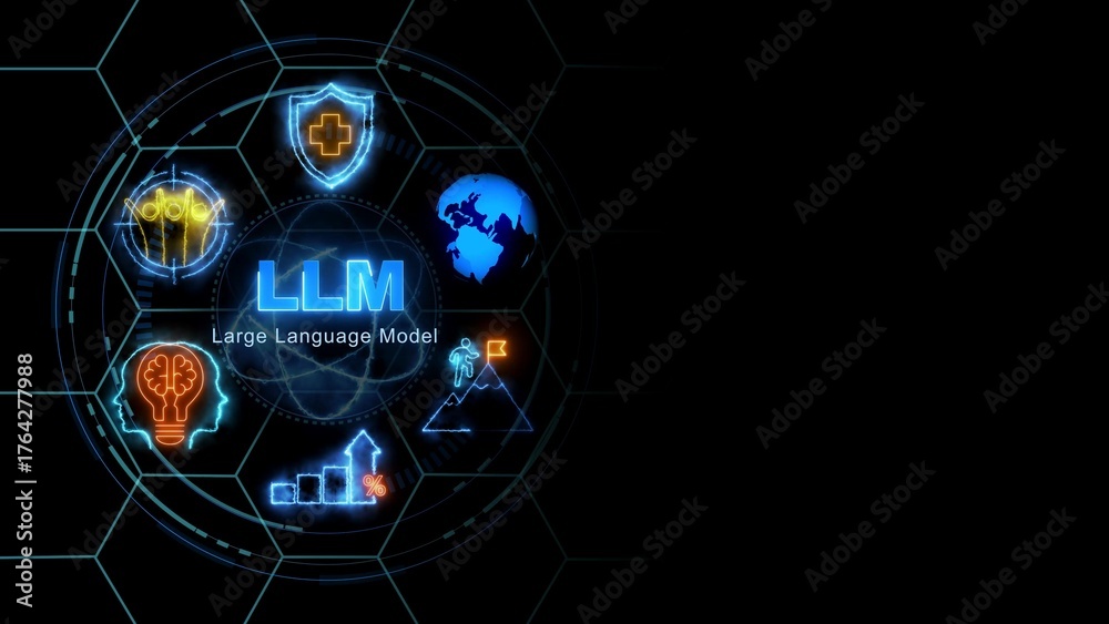 Ilustración de Stock (LLM) text with a chat symbol . Represents a Large ...