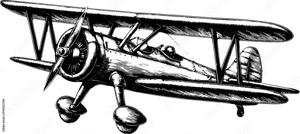 Vintage plane engraving art. Detailed black and white vector ...