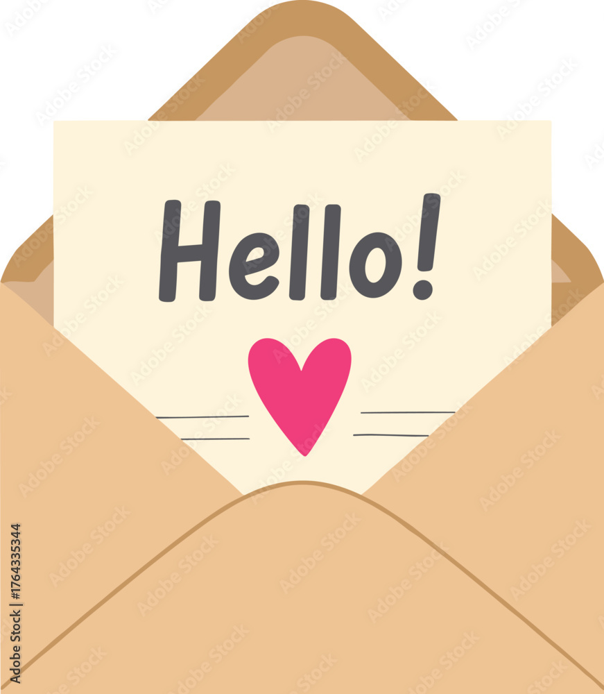 Open Envelope Delivering a Cheerful Hello Message with a Heart ...