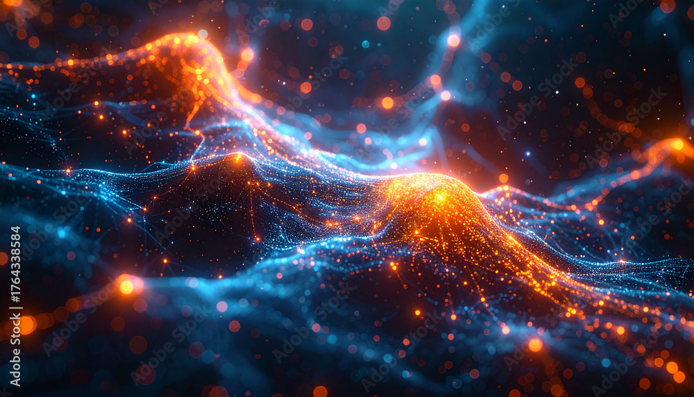 Glowing AI neural network with futuristic digital nodes and connections ...