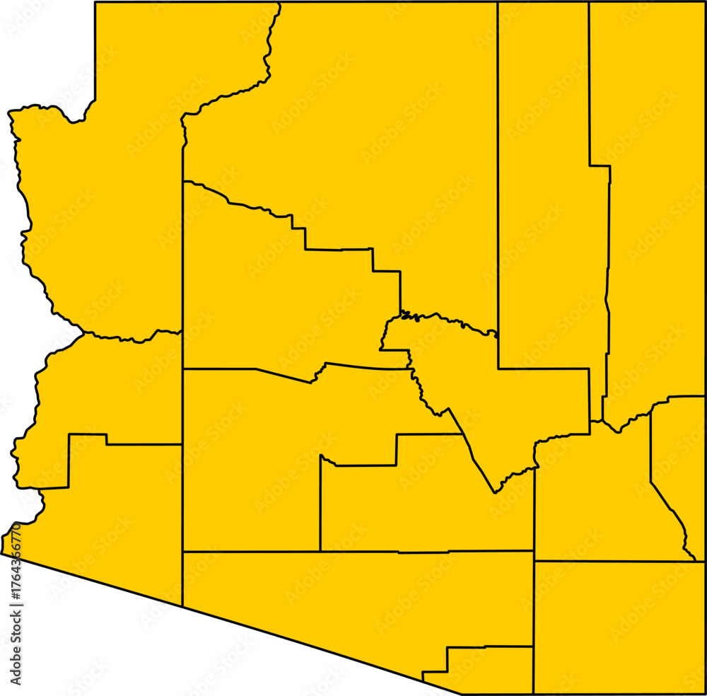 Stockvector Yellow vector political map of Arizona state outline with ...