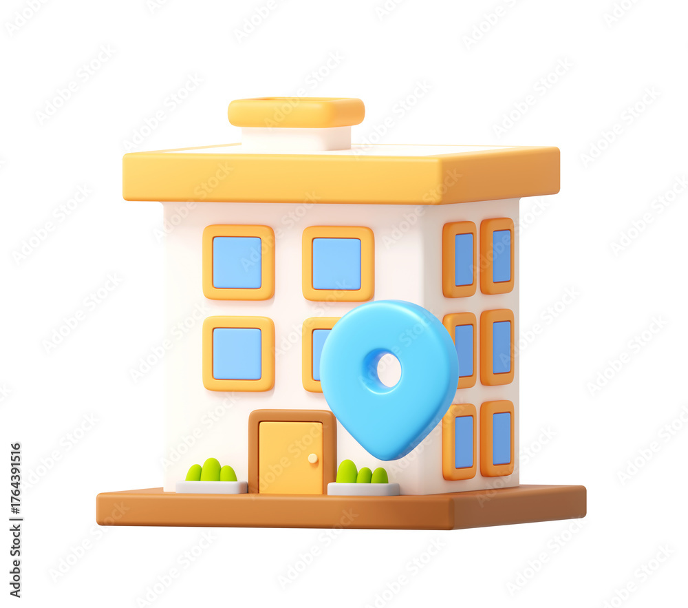 3D Building Location Icon for Property Address and Office Map Pin Stock ...