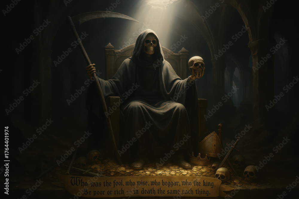 Fotografia do Stock Death sits on throne in ark cathedral, holding ...