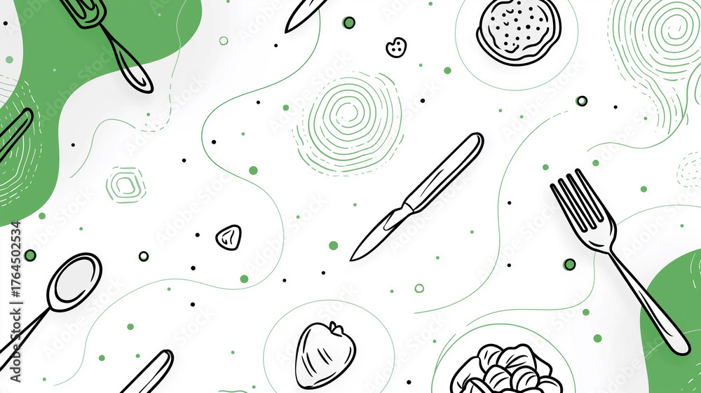 Stylish minimalistic scene with utensils and food sketches, perfect for ...