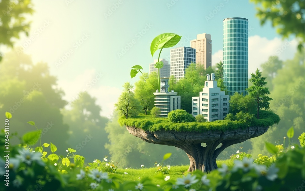 Sustainable environment concept. The image depicts human thinking towards preserving nature ...
