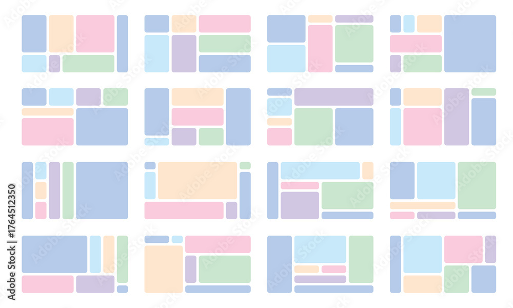 Stockvector Grid of 16 pastel treemap panels showing diverse data ...