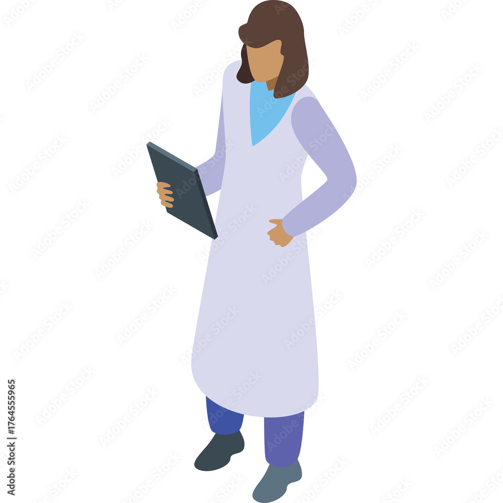 Isometric pixel art of a person wearing a lab coat holding a clipboard ...