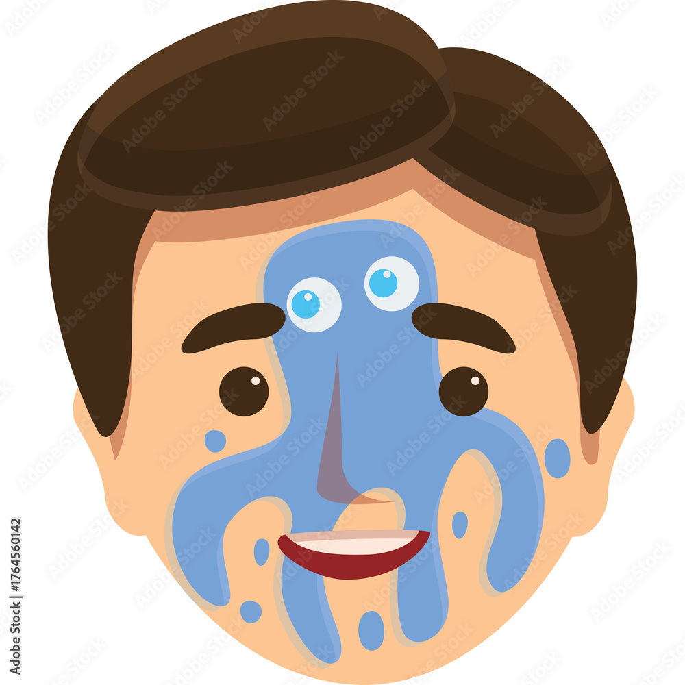 Cartoon Face With Blue Octopus Ink Splatter Over Eyes Nose And Mouth ...