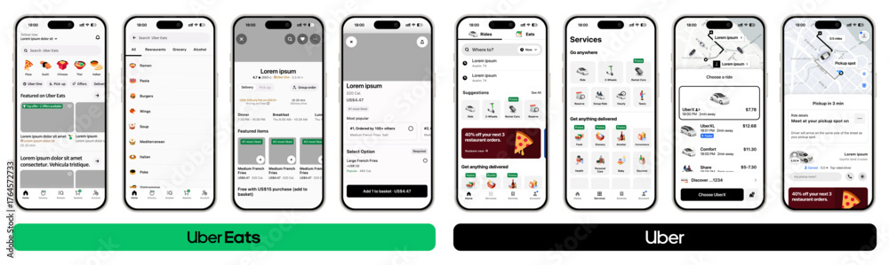 Uber Eats and Uber Driver UI template 2026 update with all app pages in ...