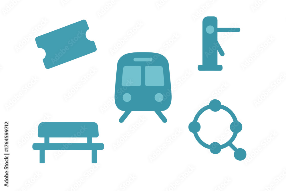 Public transportation symbols including train ticket bench turnstile ...