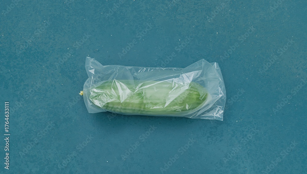 Minimal plastic packaging for vegetables from grocery stores. Cucumber ...