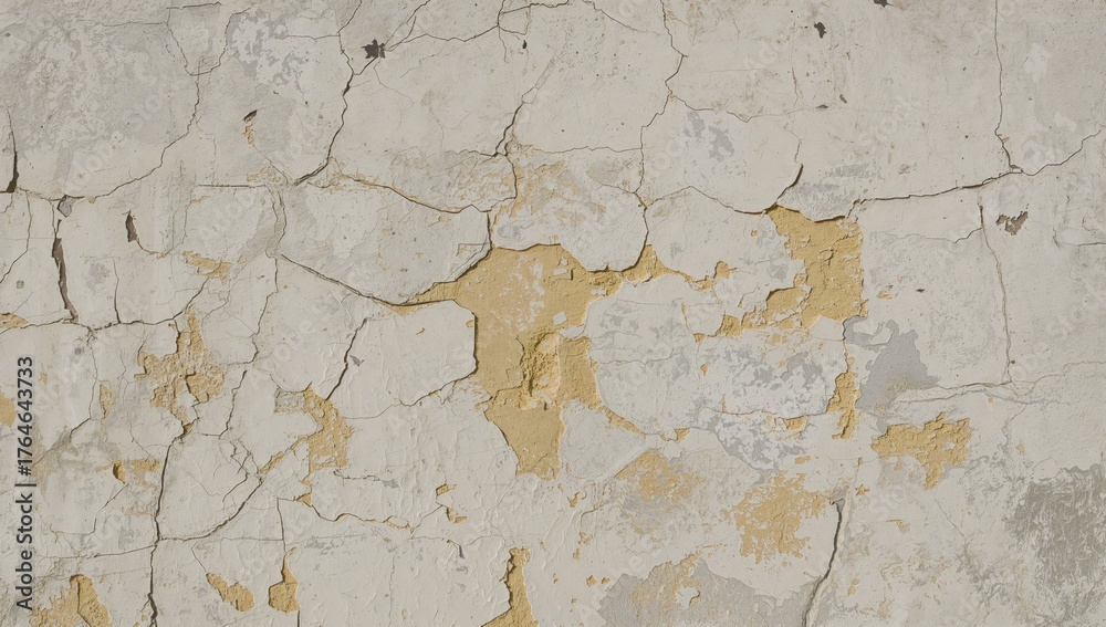 Old paint chipping off a concrete surface. Panoramic view of a wall ...