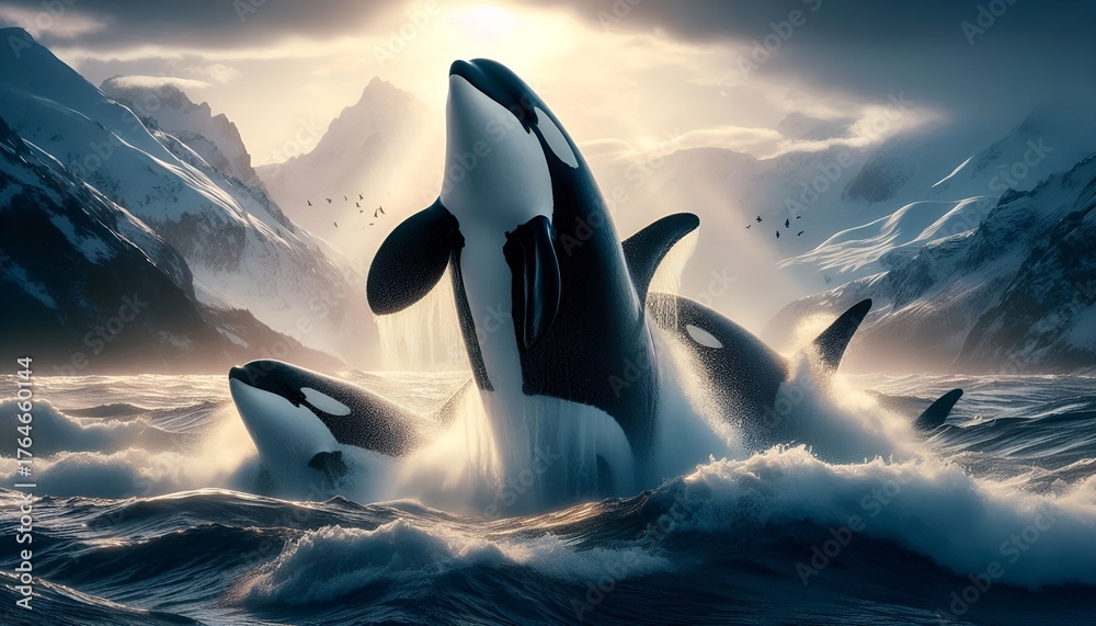 breath taking image captures a pod of orcas breaching together in what ...
