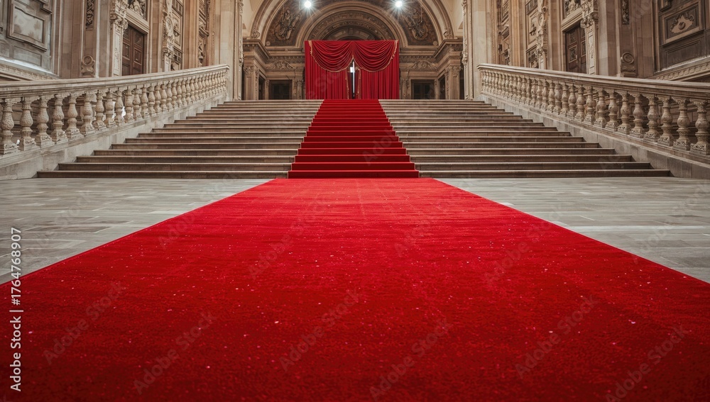Luxurious crimson runway spread across grand stairway of vintage ...