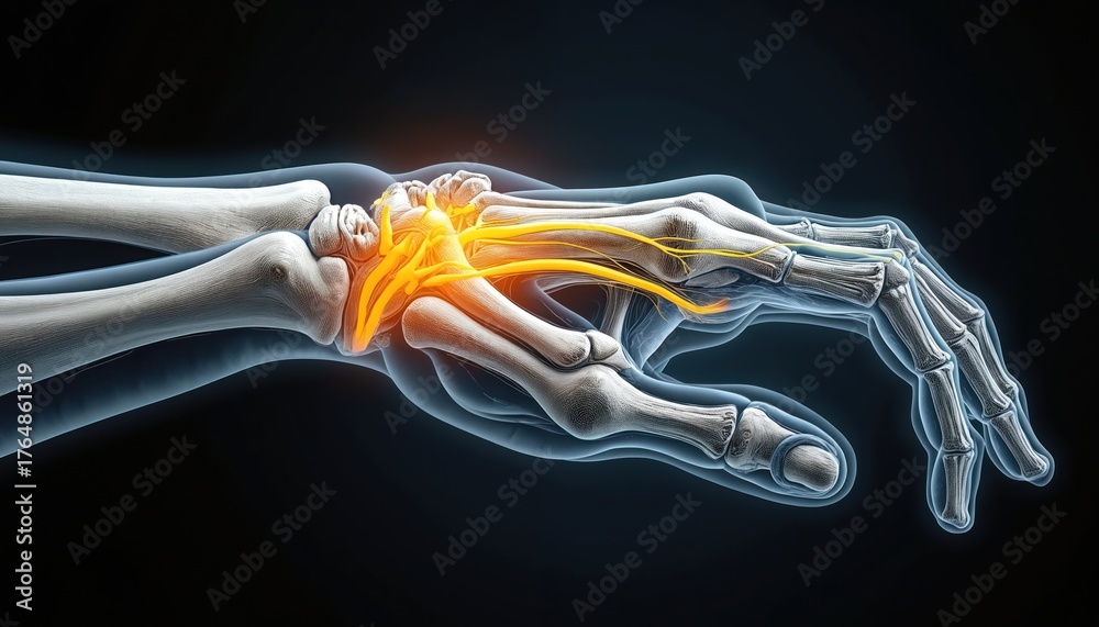 Ilustrace Medical illustration shows carpal tunnel syndrome. Human hand ...