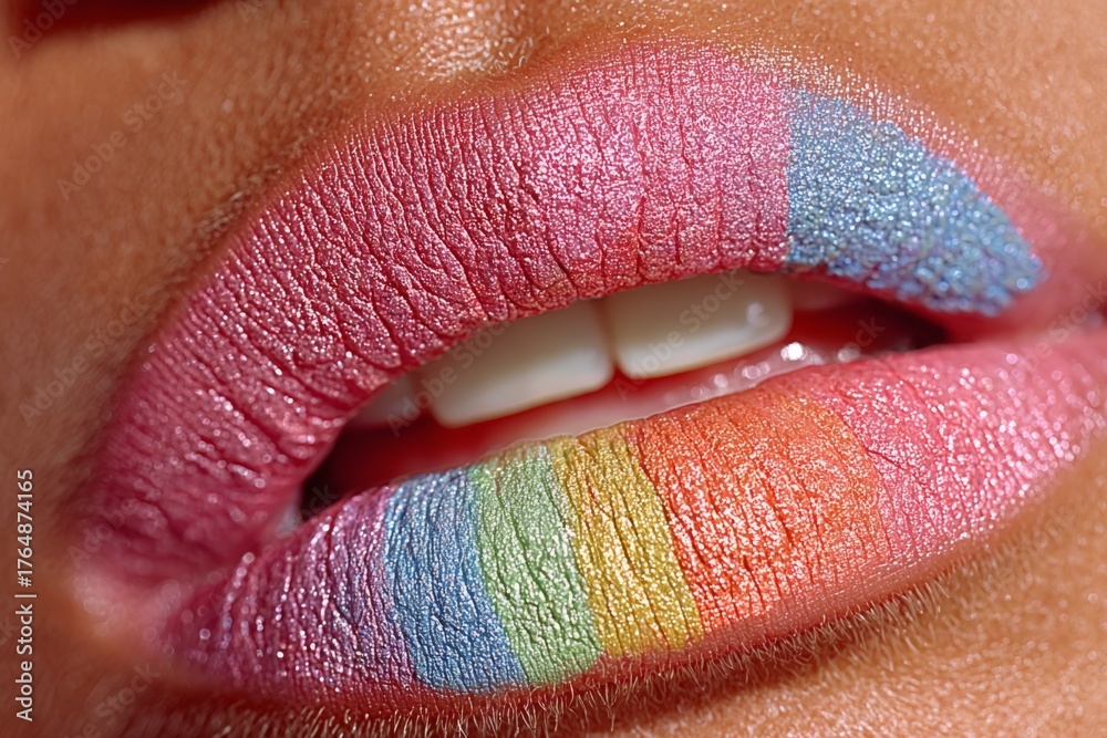Shimmering parted lips with smooth dark skin, joyful and expressive ...
