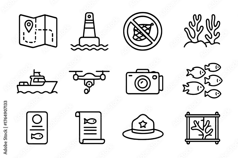 Vector de Stock Marine Protection Icons. Marine Protected Areas. Line ...