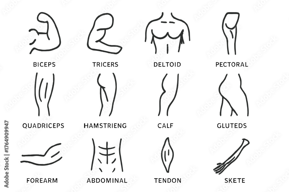 Vector de Stock Muscle Groups Icons. Muscle groups. Line icon set of ...