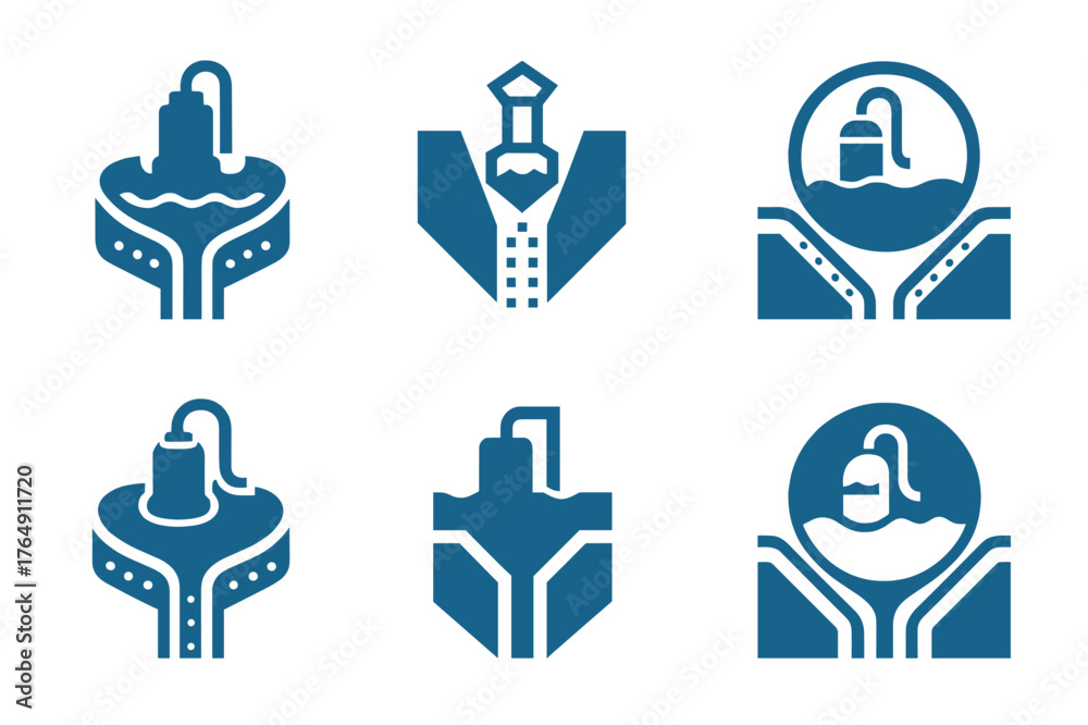 Stylized Drainage Logos. Drainage pipes in trench. Set Logo of Drainage ...