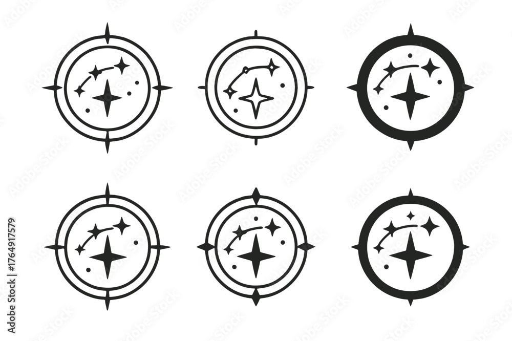 Vector de Stock Star Chart Logos. Astronomy and stargazing. Set Logo of star chart compass ...