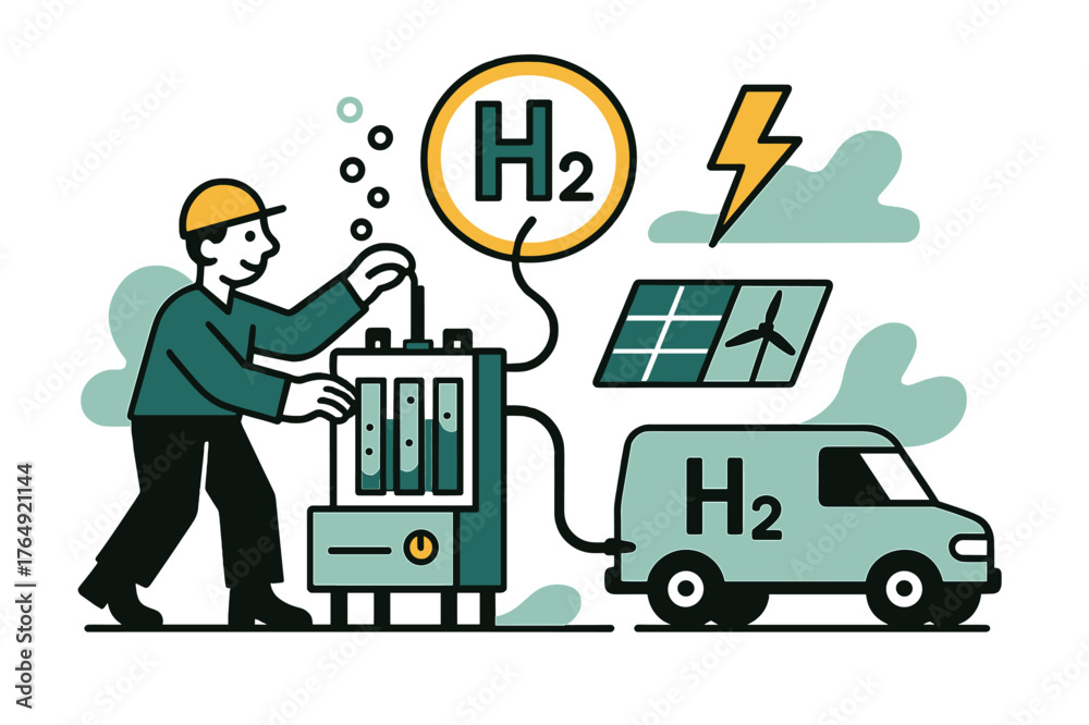 Vector de Stock Green Hydrogen Process. Green Hydrogen Production ...