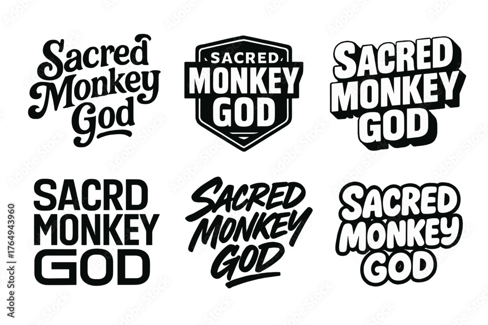 Sacred Monkey Lettering Styles. Sacred Monkey God. Set lettering ...