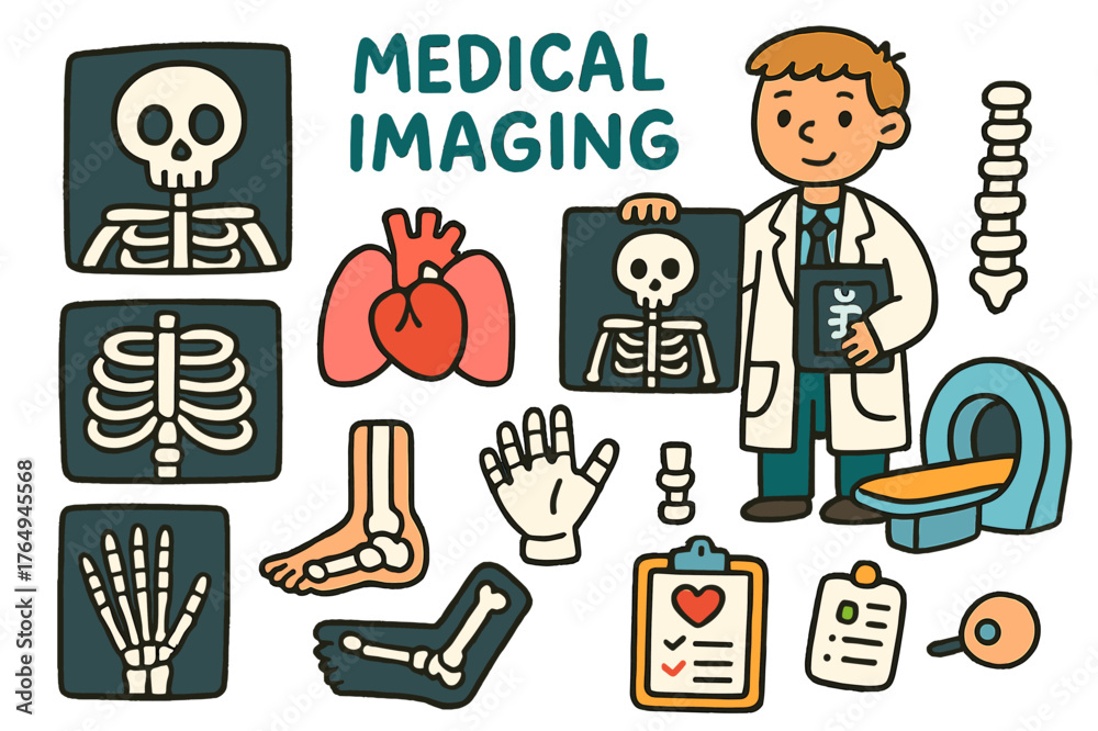 Colorful Medical Doodles. medical imaging. Colorful Hand-drawn doodle ...