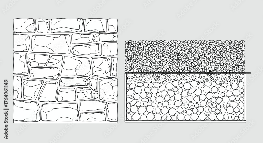 CAD Texture Drawings, stone wall top and side view patterns, Stone ...