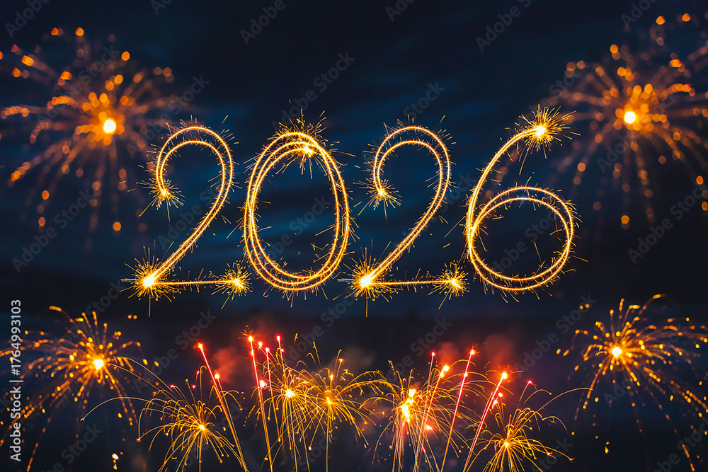 2026 Fireworks Celebration | Bright Sparkling Numbers in Night Sky for ...