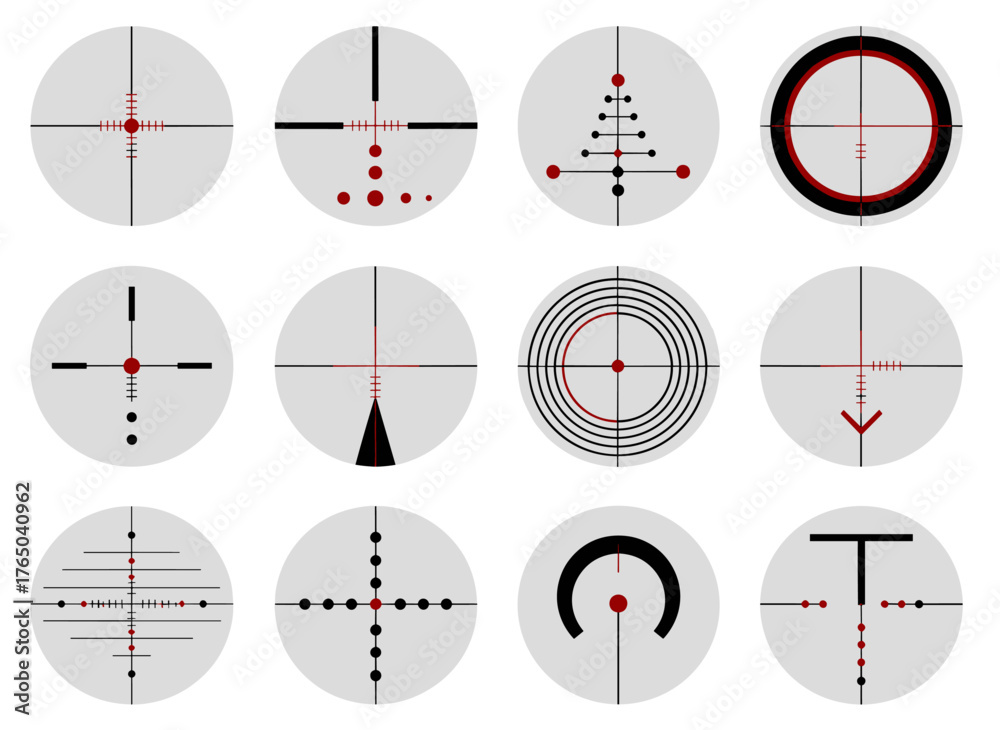A collection of vector icons depicting aiming, including target symbols ...