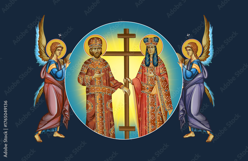 Saint Constantine and Helena. Religious Christian illustration with ...